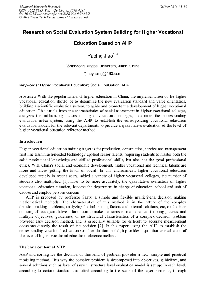 Research on Social Evaluation System Building for Higher Vocational ...