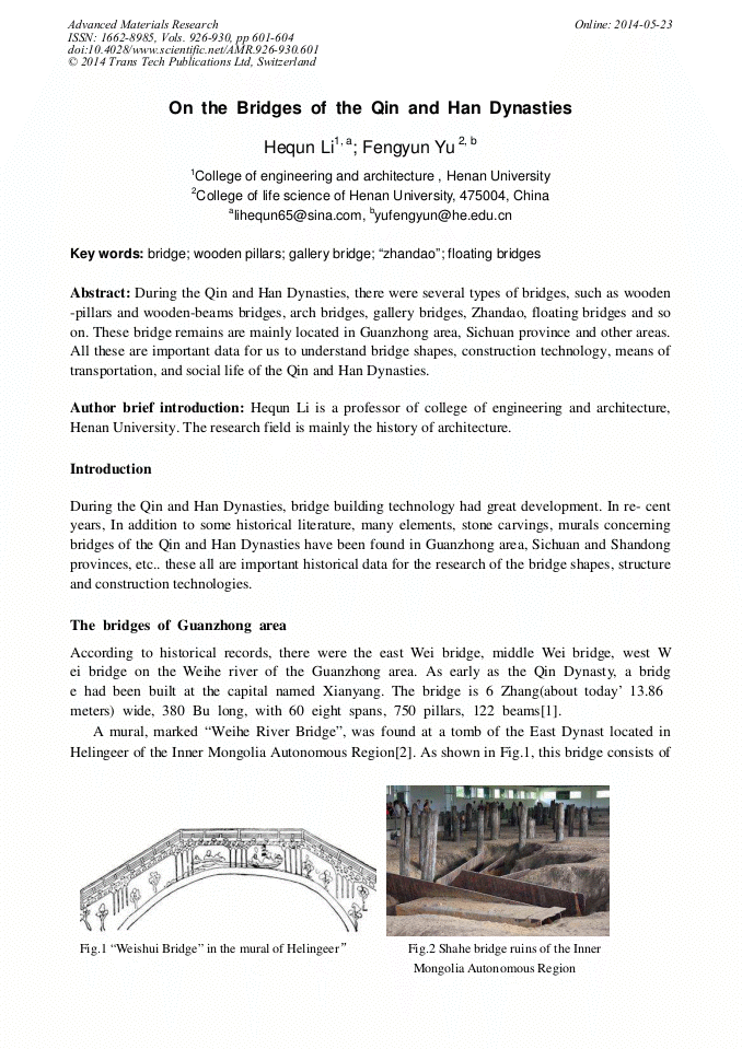 On the Bridges of the Qin and Han Dynasties | Scientific.Net