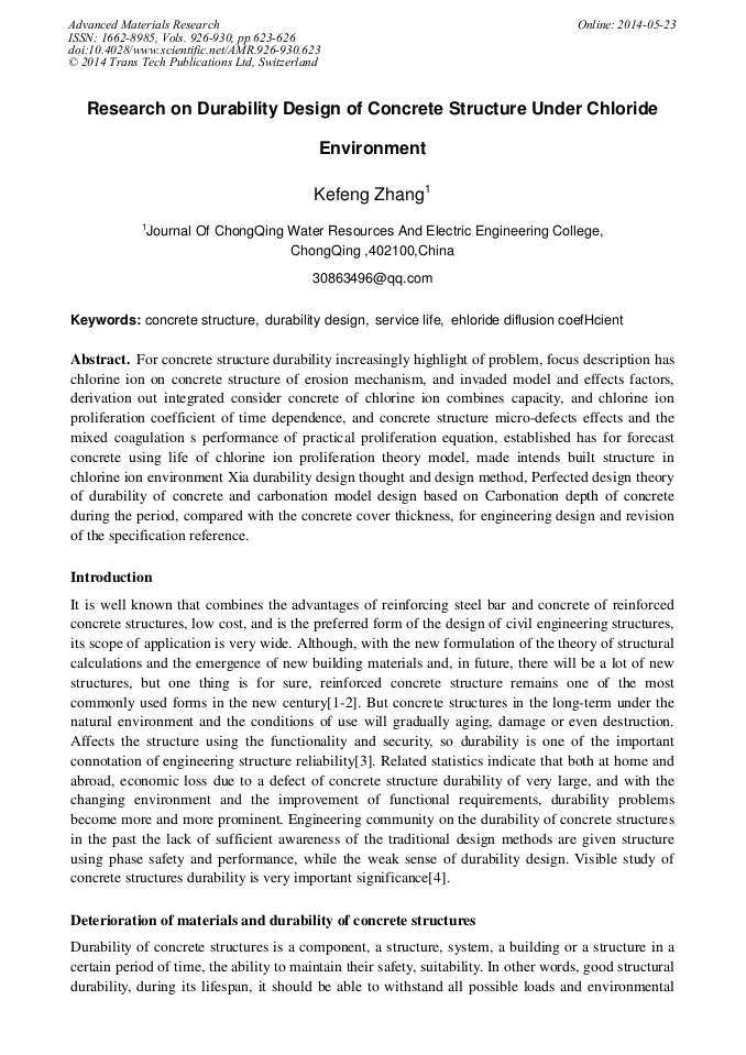 Research on Durability Design of Concrete Structure under Chloride ...