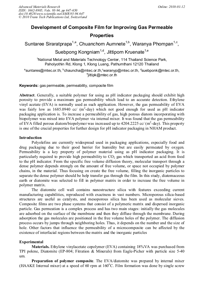 Development of Composite Film for Improving Gas Permeable Properties ...