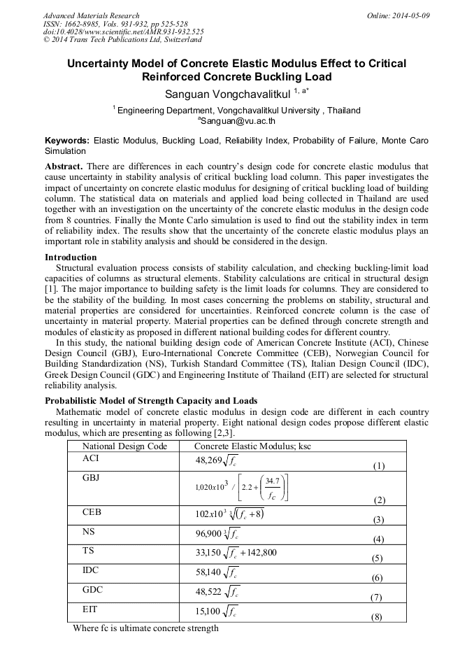 Uncertainty Model of Concrete Elastic Modulus Effect to Critical ...