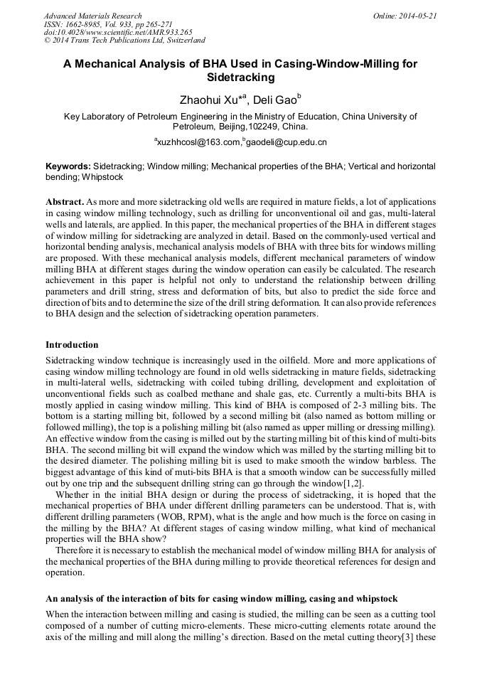 A Mechanical Analysis of BHA Used in Casing-Window-Milling for ...