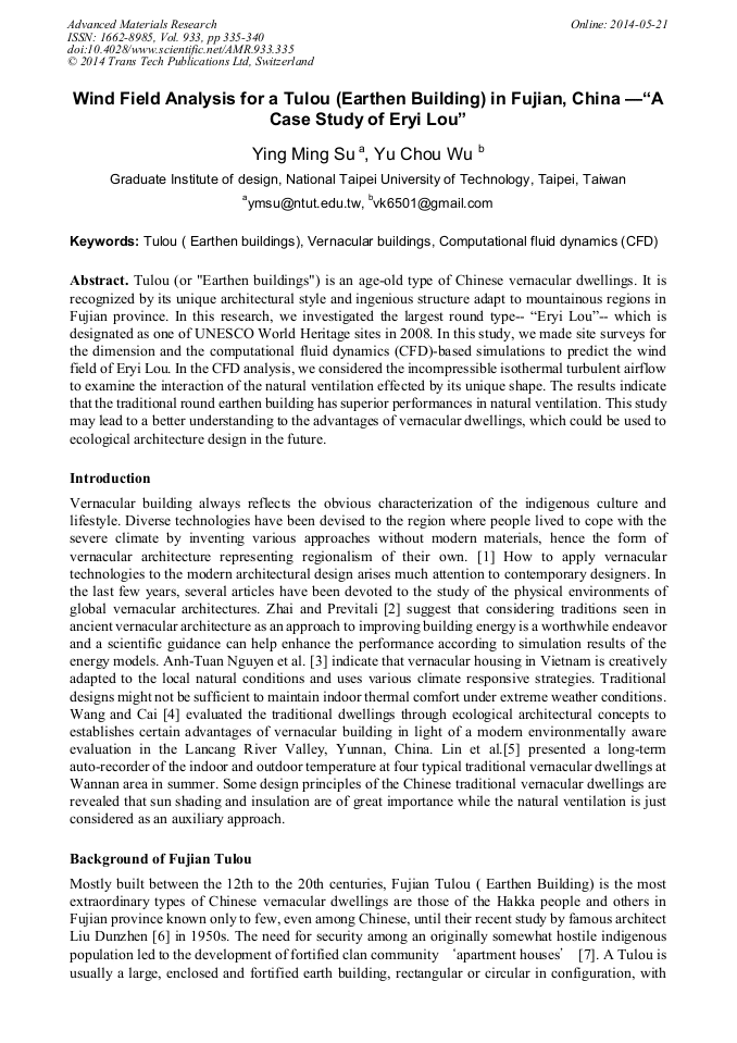 Wind Field Analysis for a Tulou (Earthen Building) in Fujian, China ...