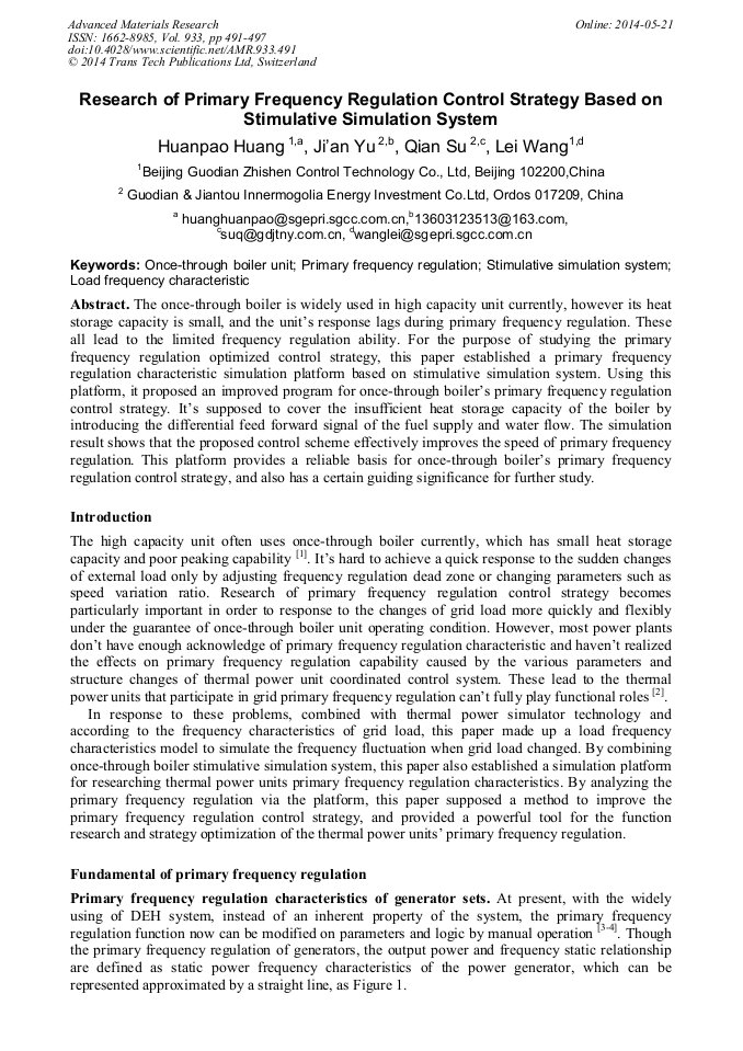 Research of Primary Frequency Regulation Control Strategy Based on ...