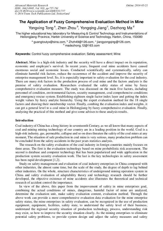 The Application of Fuzzy Comprehensive Evaluation Method in Mine ...