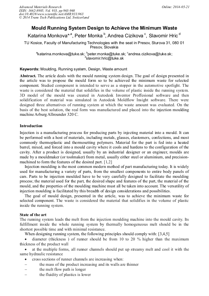 Mould Running System Design to Achieve the Minimum Waste | Scientific.Net