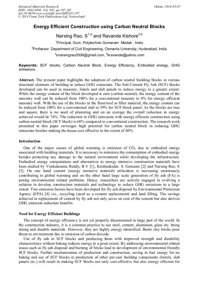 Energy Efficient Construction Using Carbon Neutral Blocks | Scientific.Net