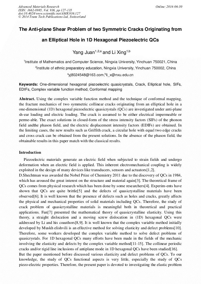 The Anti-Plane Shear Problem of Two Symmetric Cracks Originating from ...