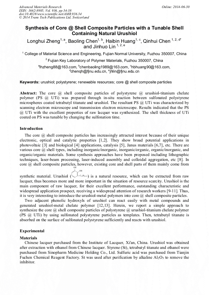 Synthesis of Core @ Shell Composite Particles with a Tunable Shell ...