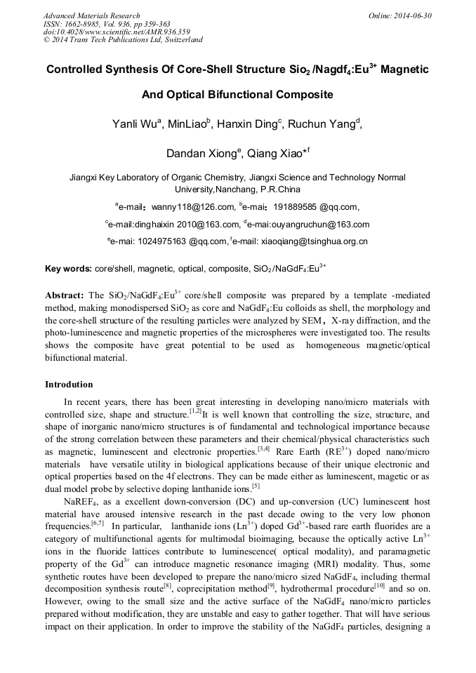 Controlled Synthesis of Core-Shell Structure SiO2 /NaGdF4:Eu3+ Magnetic and Optical Bifunctional ...