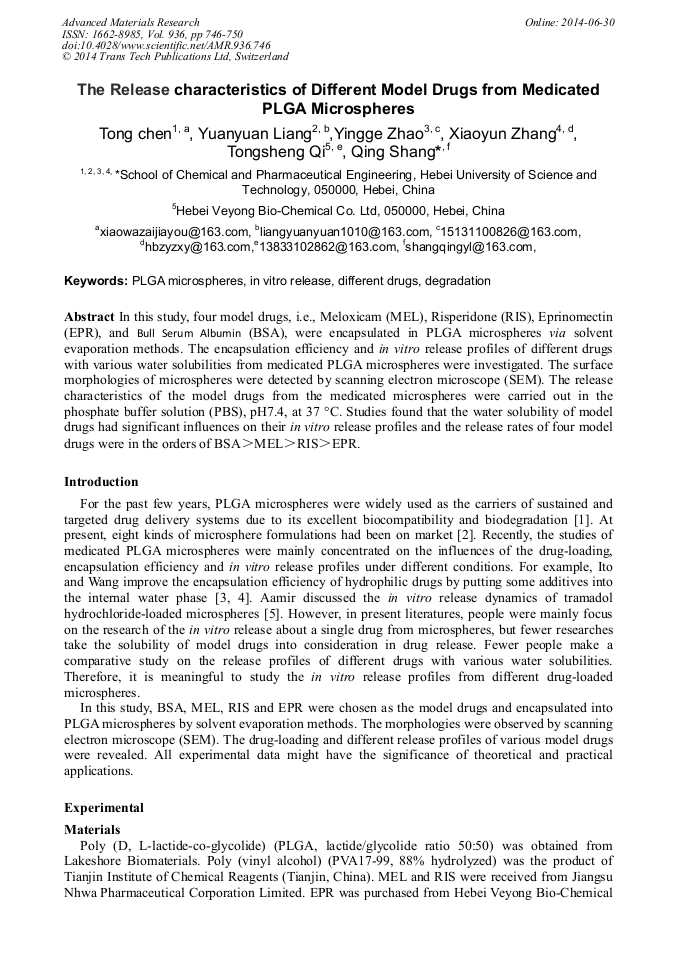 The Release Characteristics of Different Model Drugs from Medicated ...