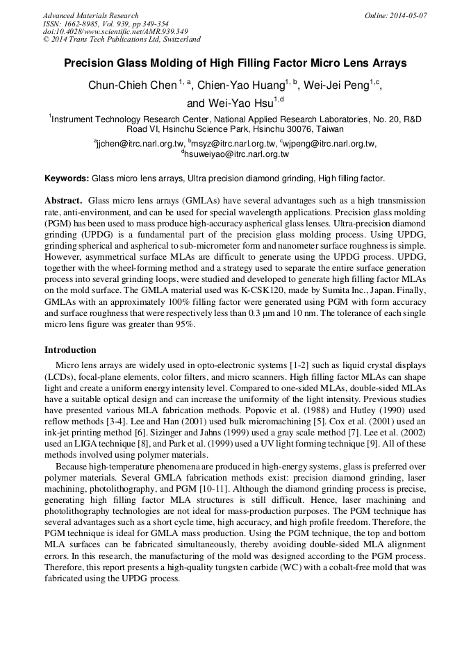 Precision Glass Molding of High Filling Factor Micro Lens Arrays ...