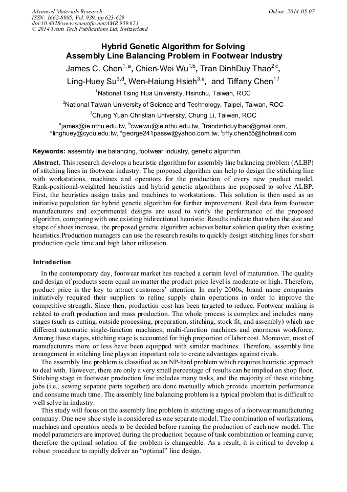 Hybrid Genetic Algorithm for Solving Assembly Line Balancing Problem in Footwear Industry ...