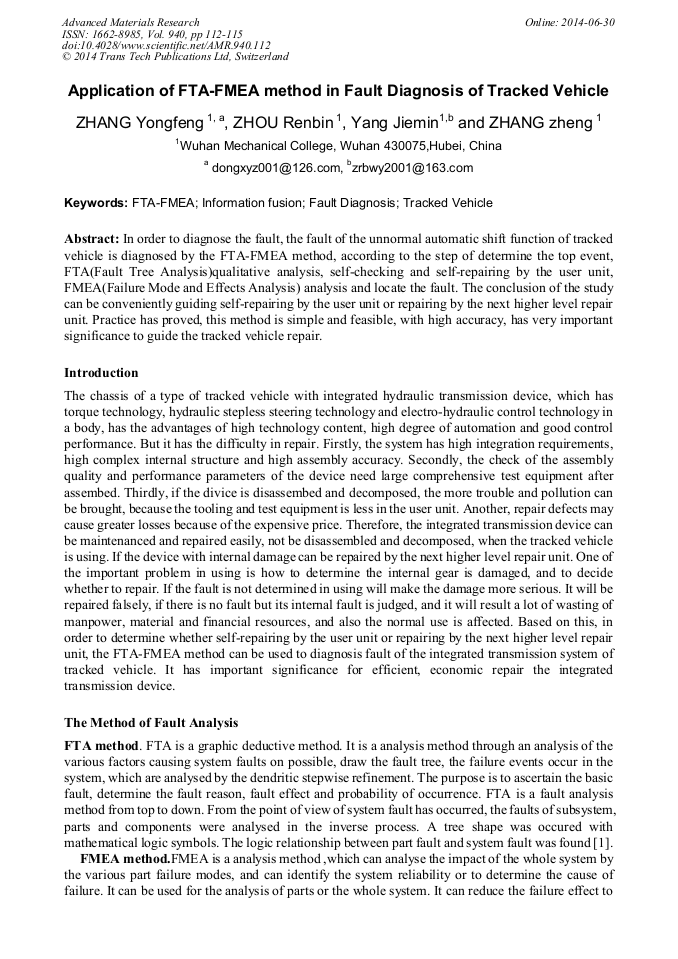 Application of FTA-FMEA Method in Fault Diagnosis of Tracked Vehicle ...