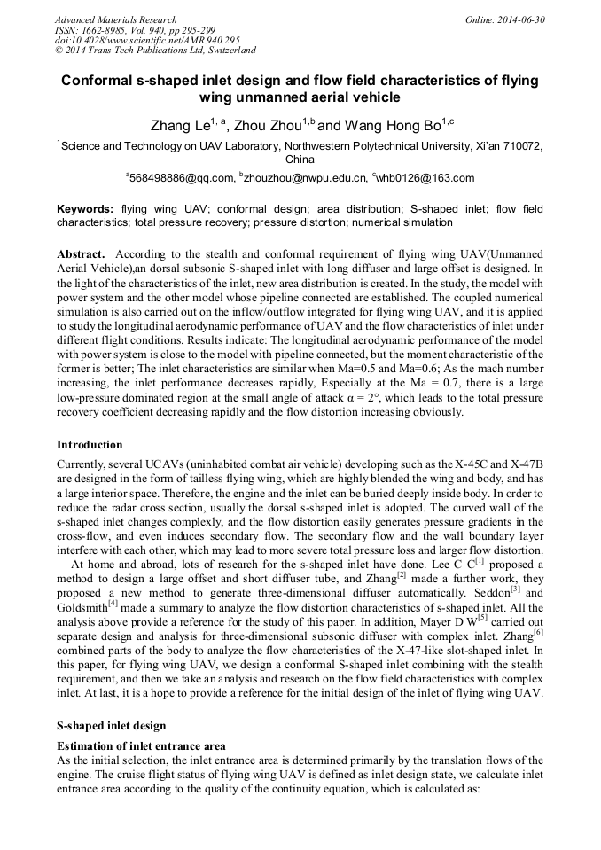Conformal s-Shaped Inlet Design and Flow Field Characteristics of ...