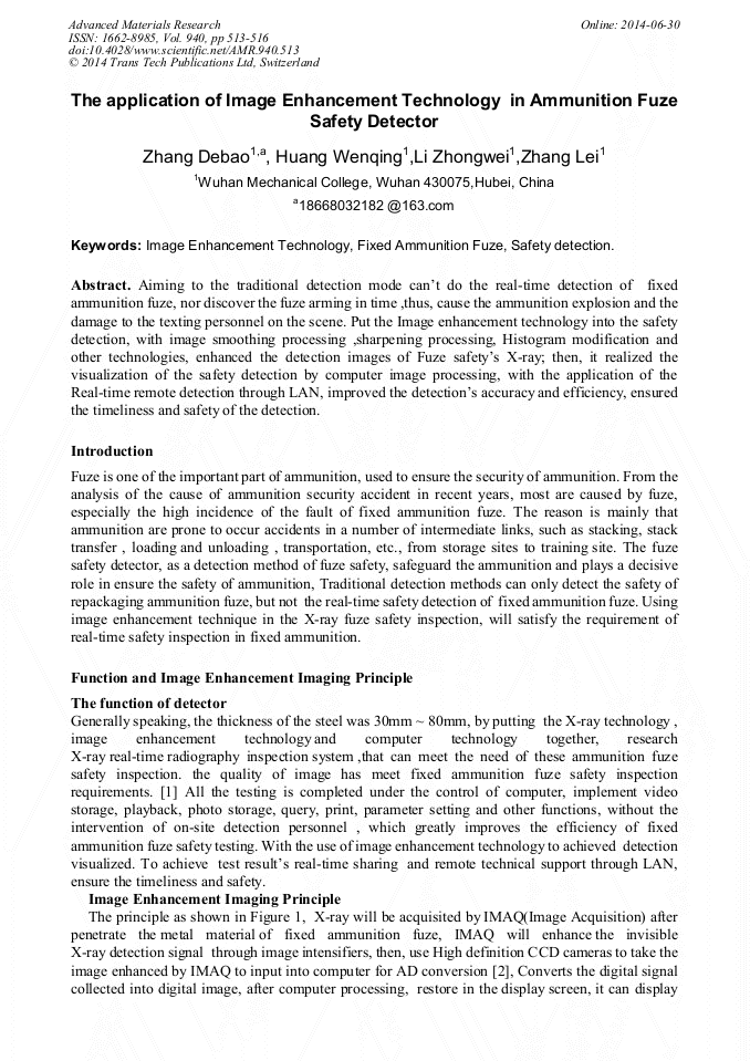 The Application of Image Enhancement Technology in Ammunition Fuze ...