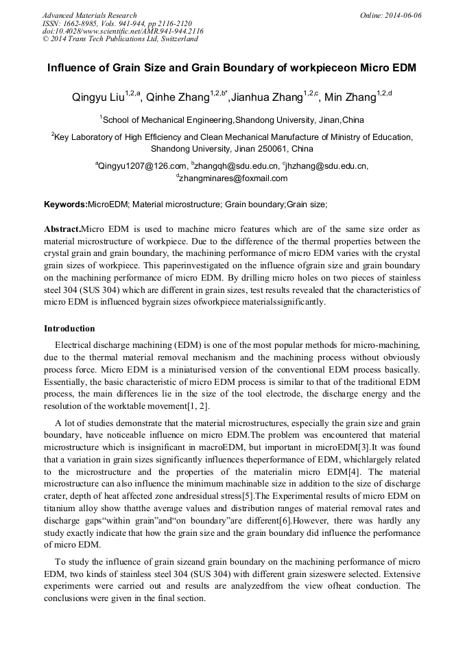 Influence of Grain Size and Grain Boundary of Workpiece on Micro EDM ...
