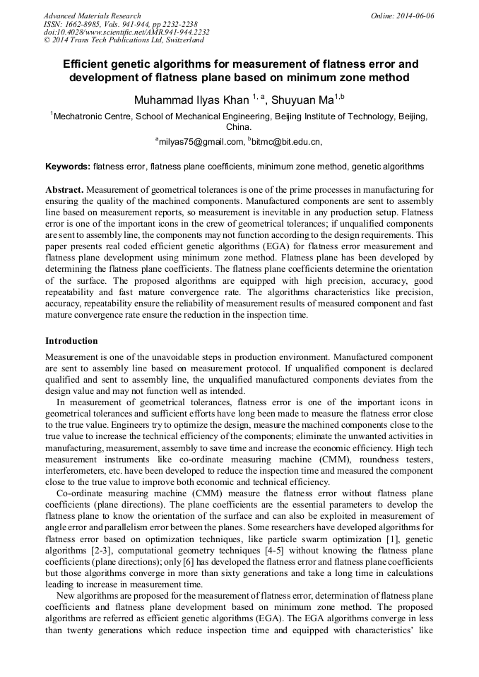 Efficient Genetic Algorithms for Measurement of Flatness Error and ...