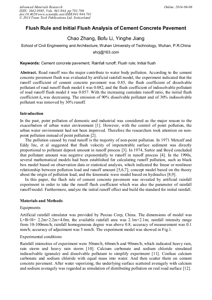 Flush Rule and Initial Flush Analysis of Cement Concrete Pavement ...