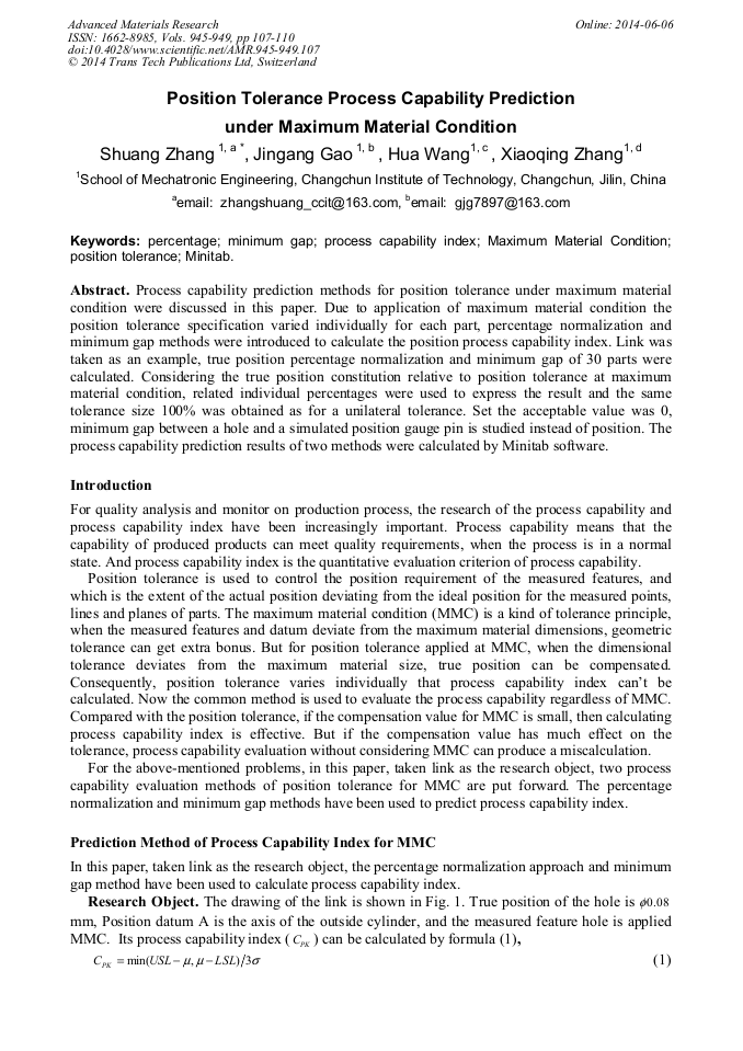 Position Tolerance Process Capability Prediction under Maximum Material ...