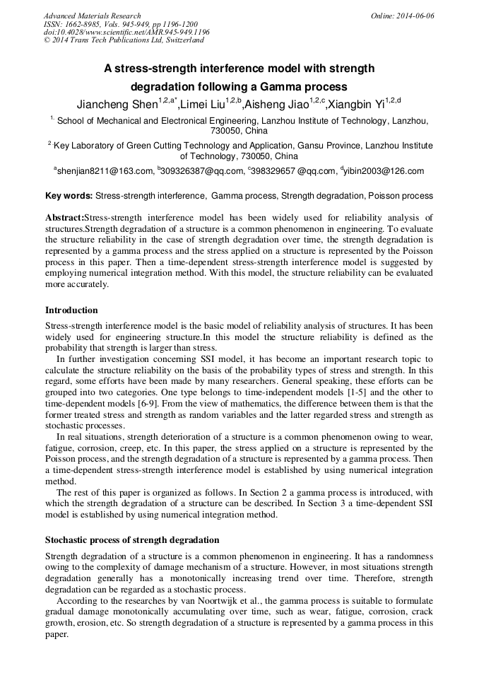 A Stress-Strength Interference Model with Strength Degradation ...