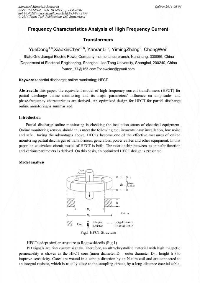 Frequency Characteristics Analysis of High Frequency Current ...