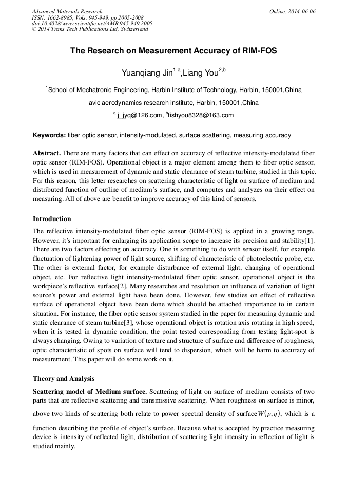 The Research on Measurement Accuracy of RIM-FOS | Scientific.Net