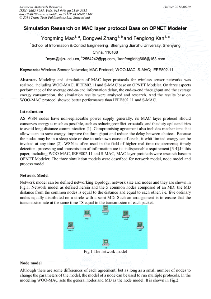 Simulation Research on MAC Layer Protocol Base on OPNET Modeler | Scientific.Net