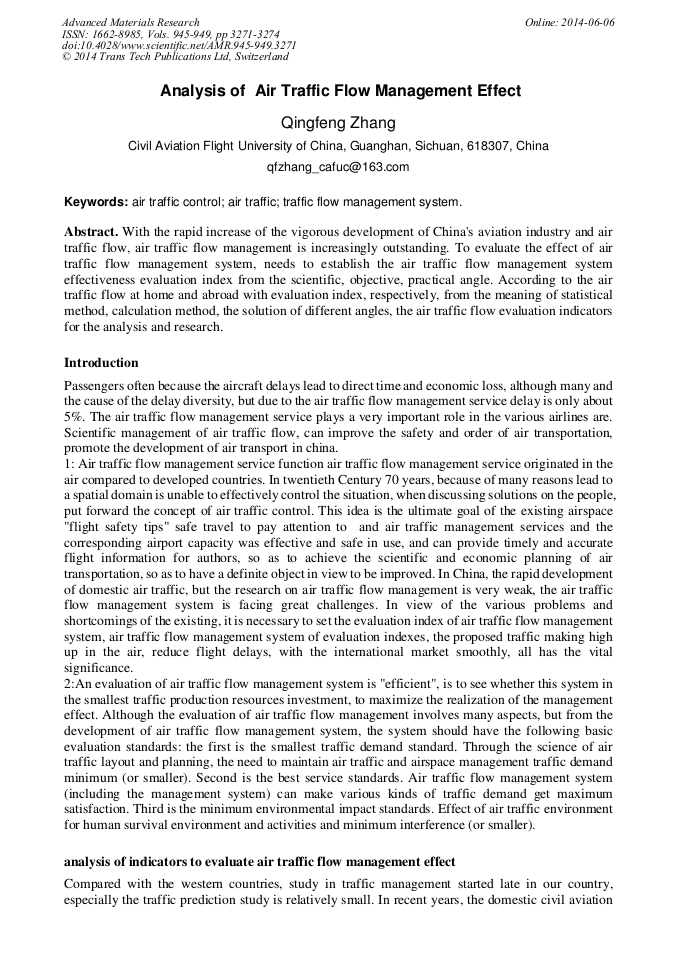 Analysis of Air Traffic Flow Management Effect | Scientific.Net