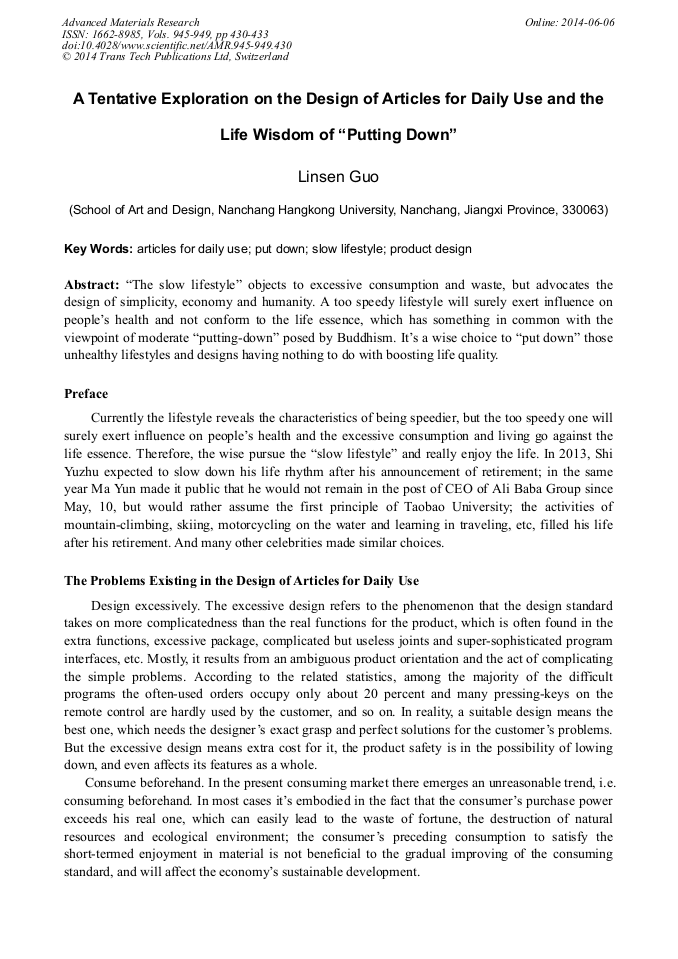A Tentative Exploration on the Design of Articles for Daily Use and the ...