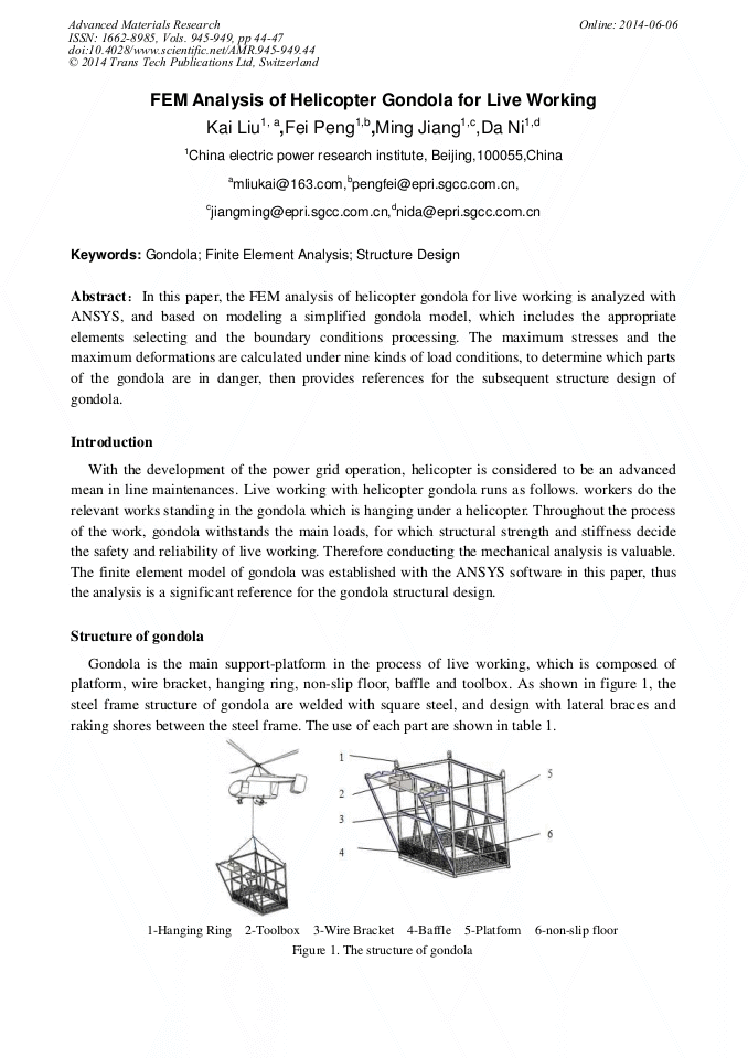 FEM Analysis of Helicopter Gondola for Live Working | Scientific.Net