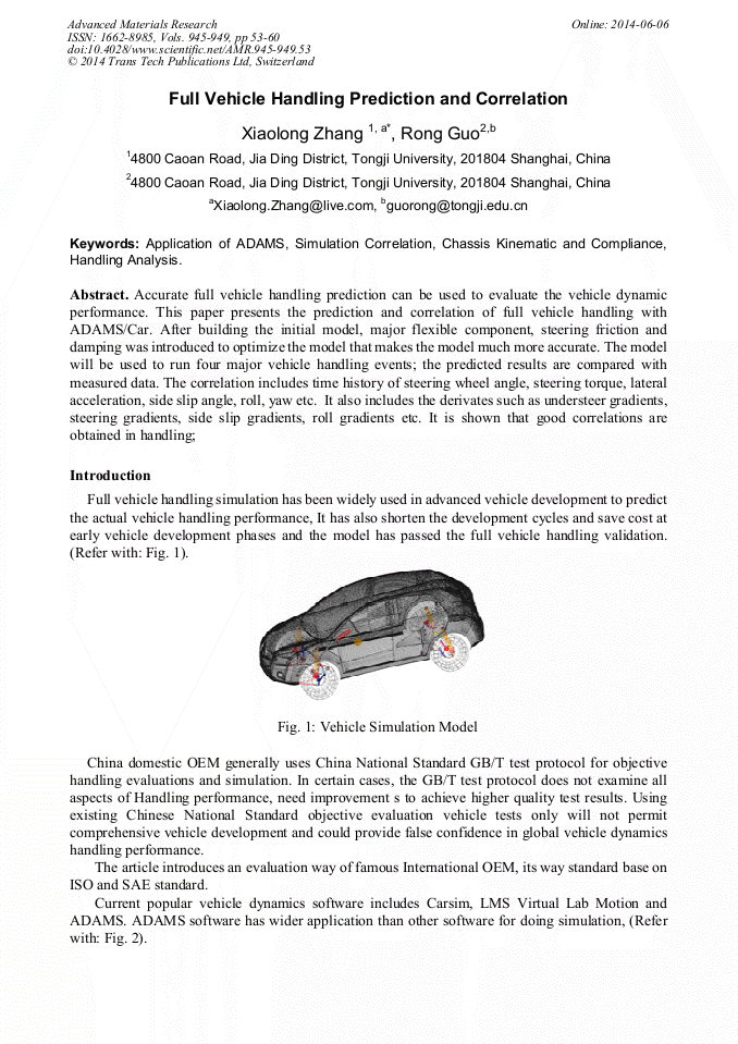 Full Vehicle Handling Prediction and Correlation | Scientific.Net