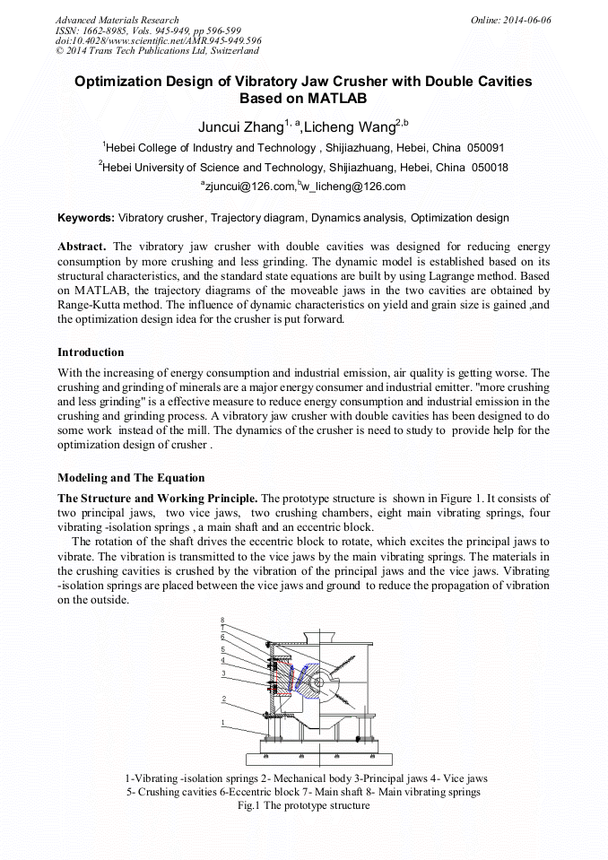 Optimization Design of Vibratory Jaw Crusher with Double Cavities Based on MATLAB | Scientific.Net