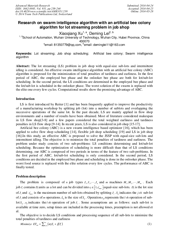 Research on Swarm Intelligence Algorithm with an Artificial Bee Colony ...