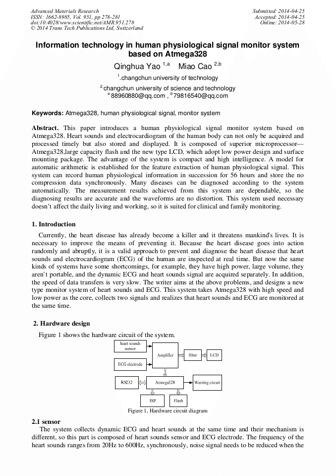 Information Technology in Human Physiological Signal Monitor System ...