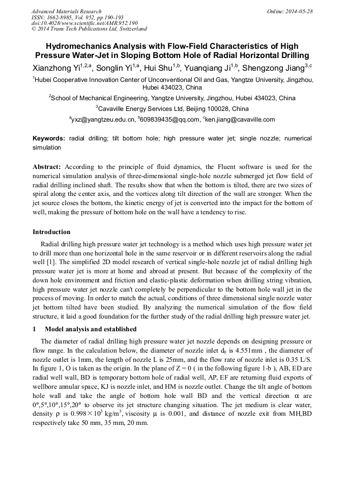 Hydromechanics Analysis with Flow-Field Characteristics of High ...