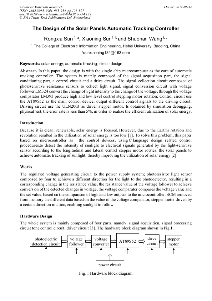 The Design of the Solar Panels Automatic Tracking Controller ...