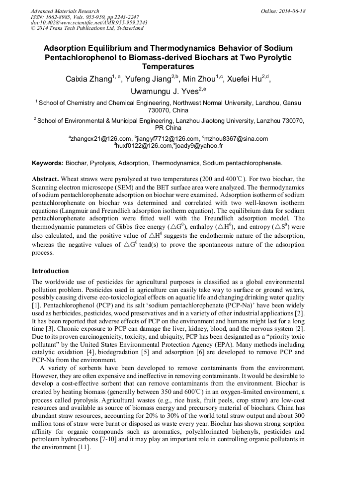 Adsorption Equilibrium and Thermodynamics Behavior of Sodium ...