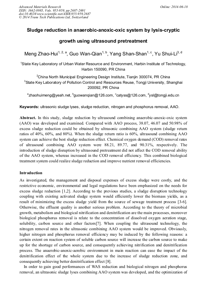 Sludge Reduction in Anaerobic-Anoxic-Oxic System by Lysis-Cryptic ...