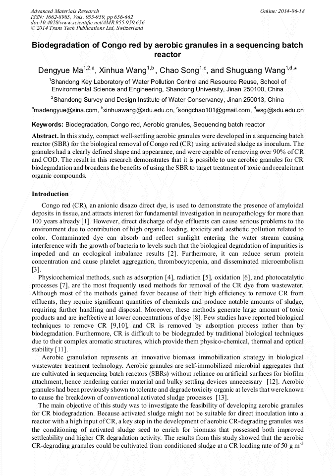 Biodegradation of Congo Red by Aerobic Granules in a Sequencing Batch ...