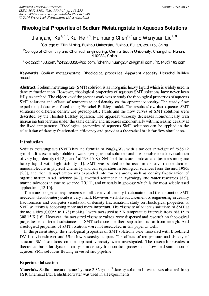 Rheological Properties of Sodium Metatungstate in Aqueous Solutions ...