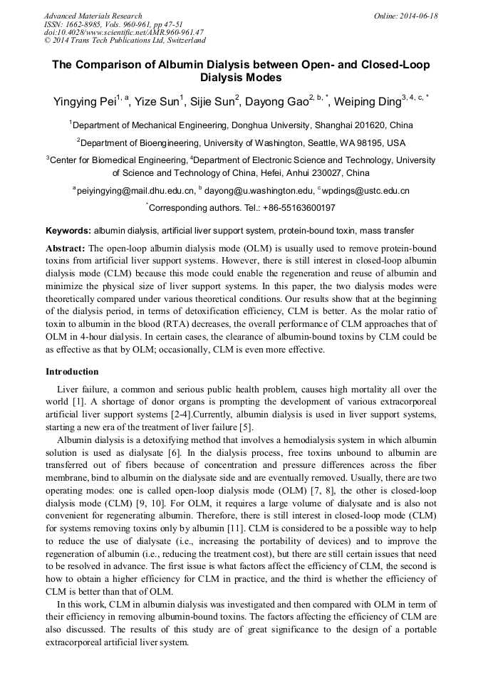 The Comparison of Albumin Dialysis between Open- and Closed-Loop ...