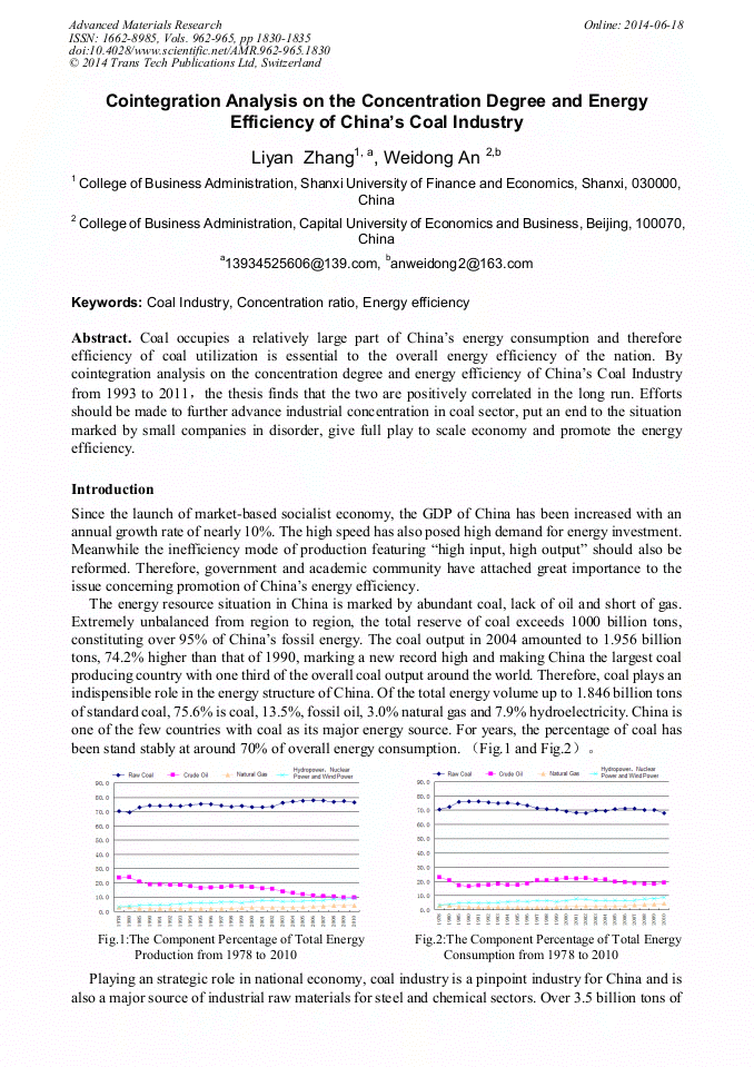 Cointegration Analysis on the Concentration Degree and Energy ...