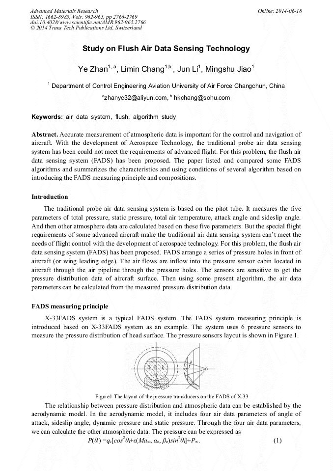 Study on Flush Air Data Sensing Technology | Scientific.Net