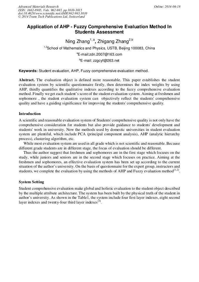Application of AHP - Fuzzy Comprehensive Evaluation Method in Students ...