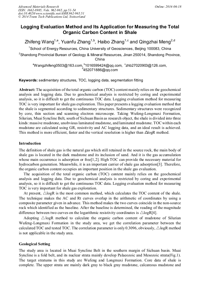 Logging Evaluation Method and its Application for Measuring the Total ...