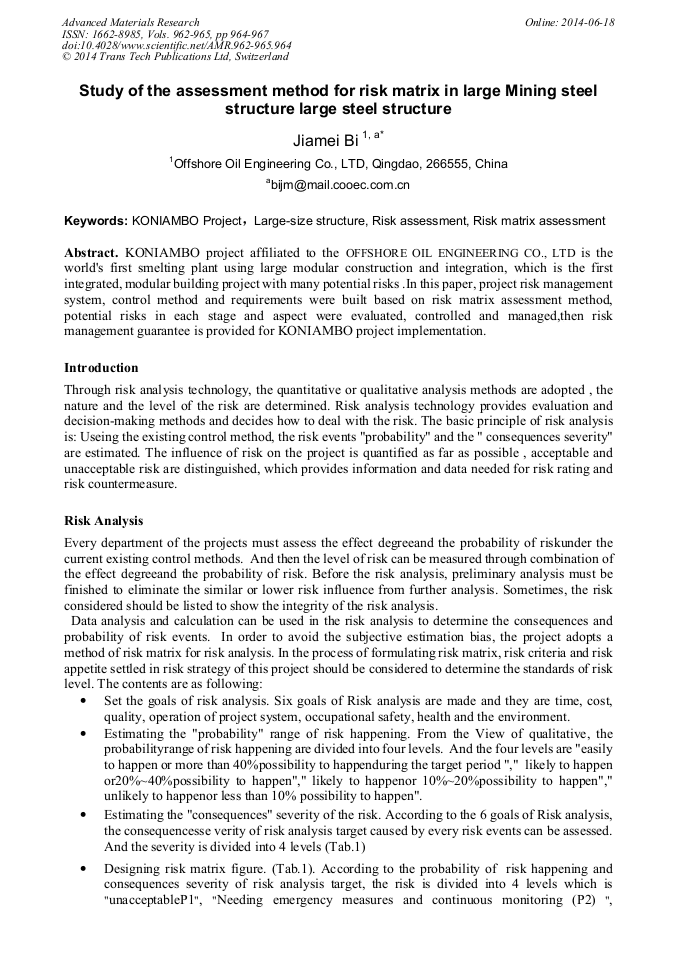 Study of the Assessment Method for Risk Matrix in Large Mining Steel ...