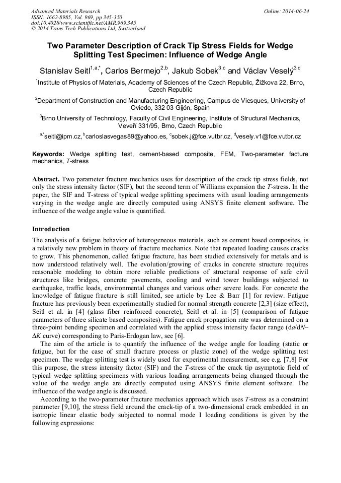 Two Parameter Description of Crack Tip Stress Fields for Wedge ...