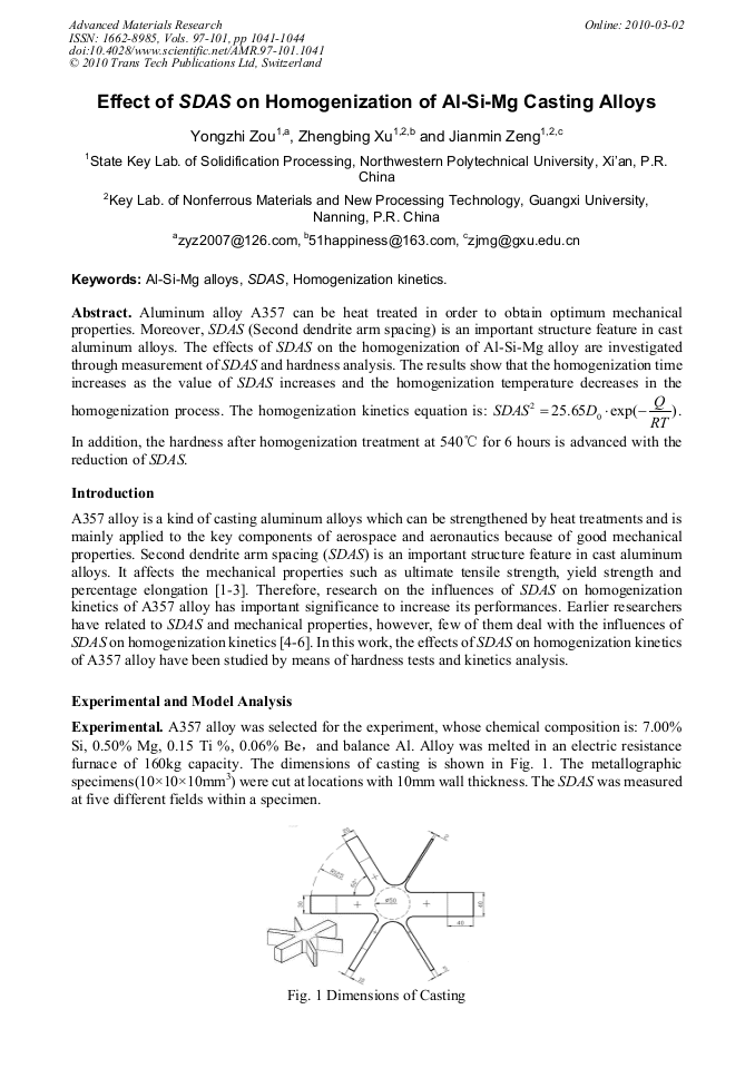 Effect of SDAS on Homogenization of Al-Si-Mg Casting Alloys ...