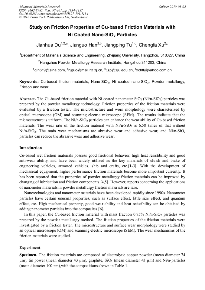 Study on Friction Properties of Cu-Based Friction Materials with Ni ...